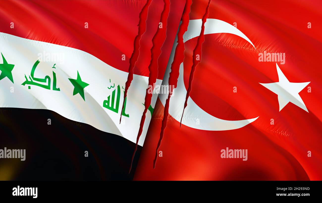 Iraq and Turkey flags with scar concept. Waving flag,3D rendering ...