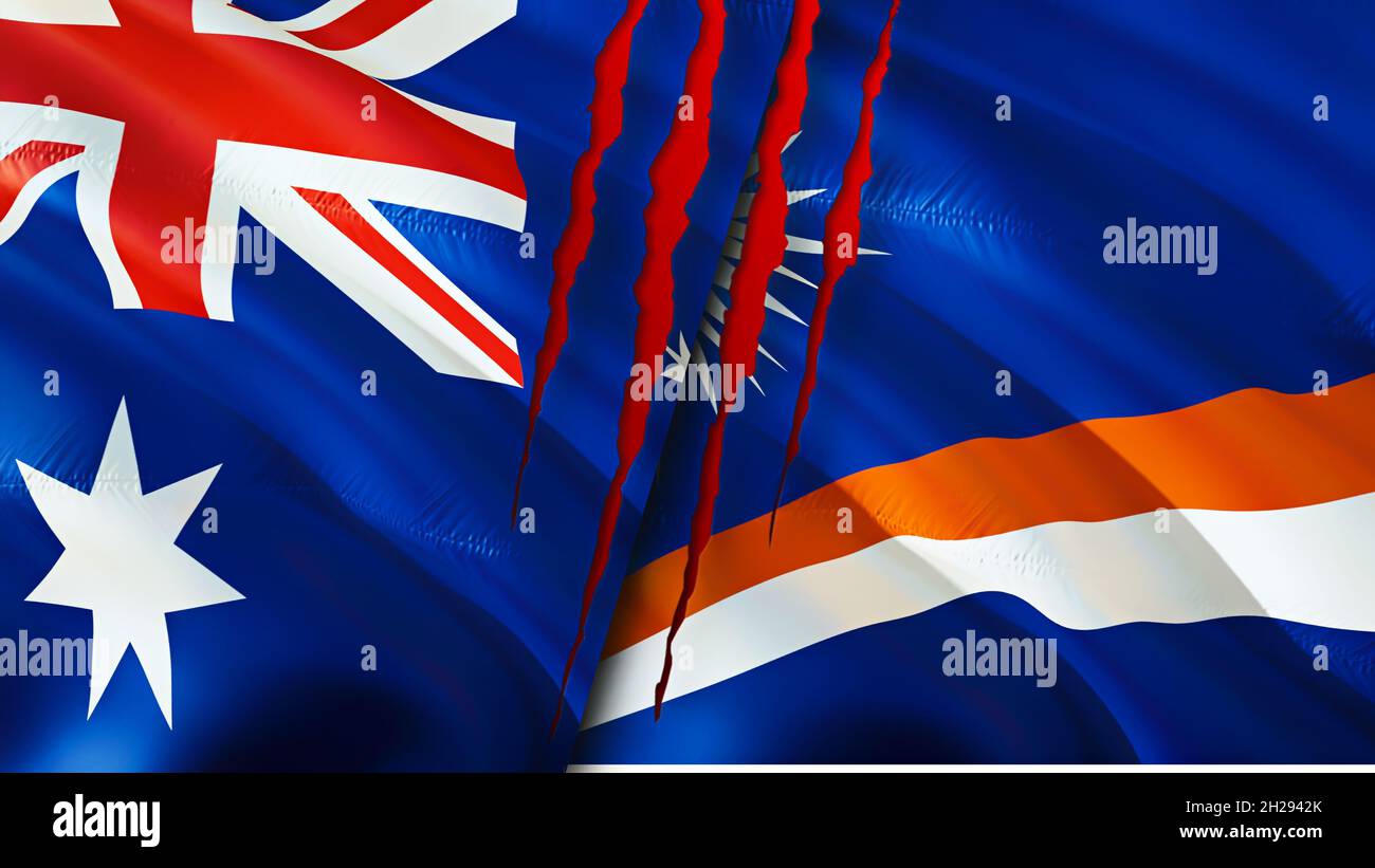 Australia and Marshall Islands flags with scar concept. Waving flag 3D ...