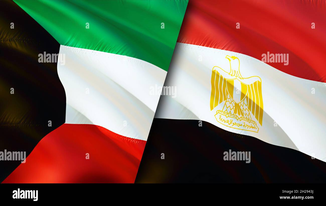 Kuwait and Egypt flags. 3D Waving flag design. Egypt Kuwait flag ...