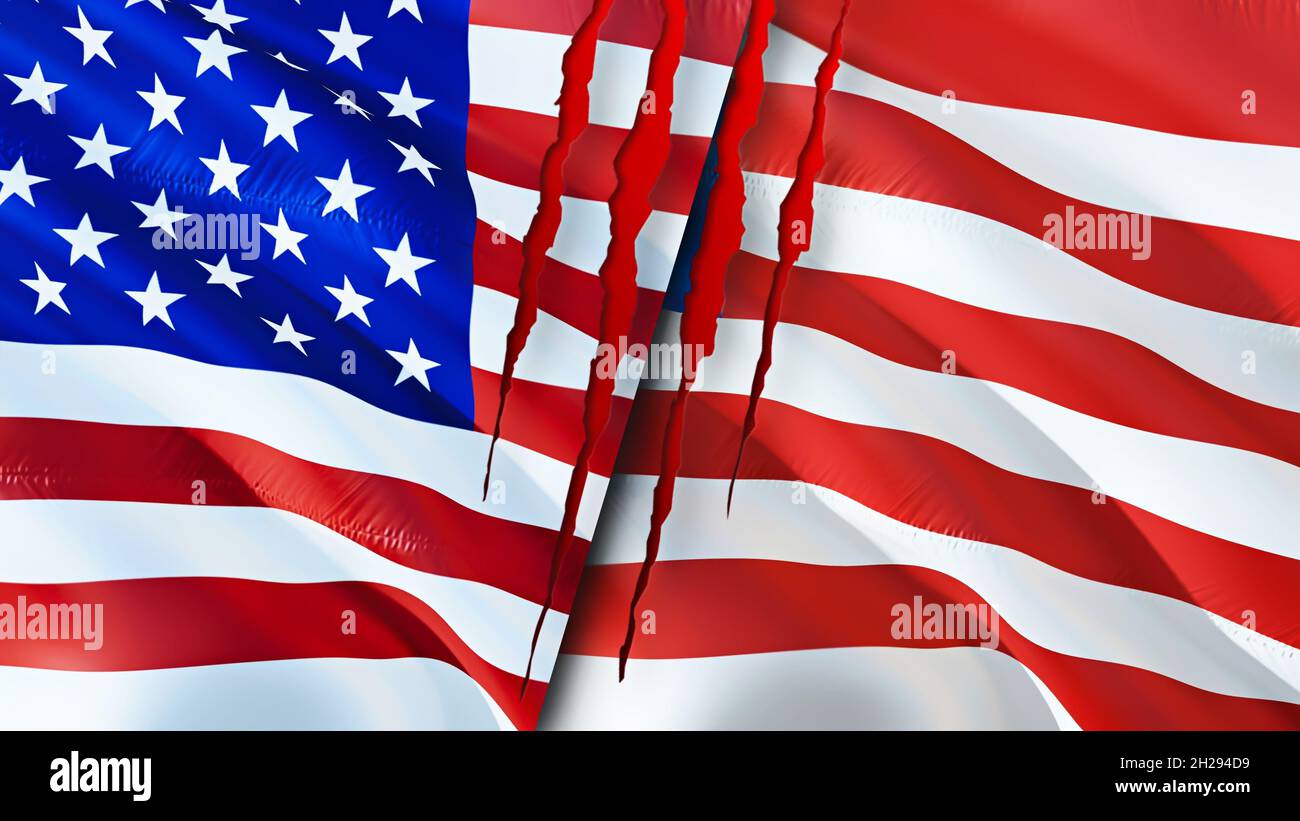 United States and Liberia flags with scar concept. Waving flag,3D ...