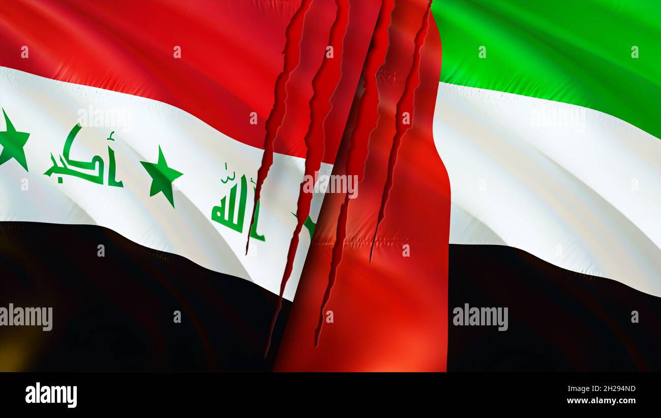 Iraq and United Arab Emirates flags with scar concept. Waving flag,3D ...