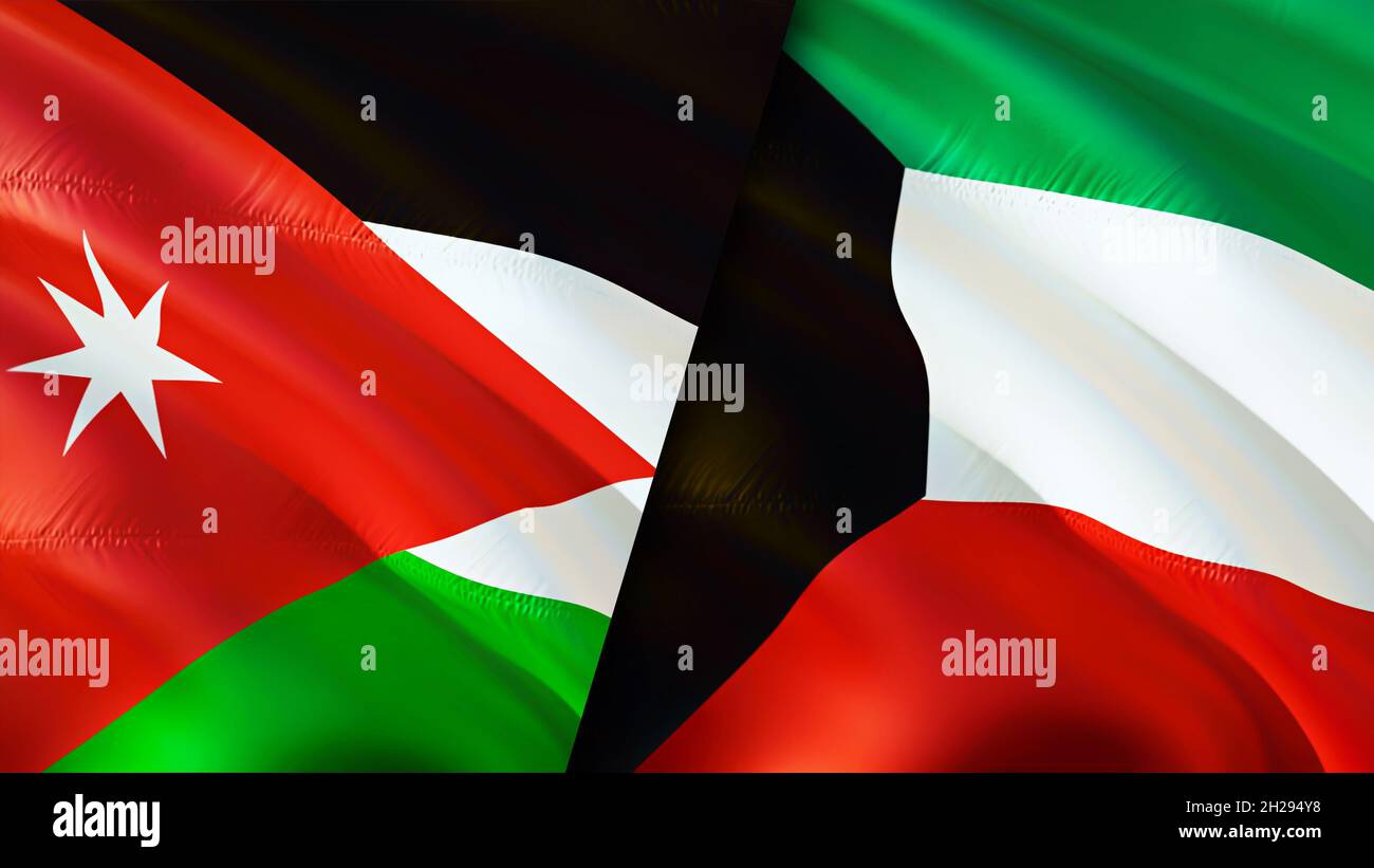 Jordan and Kuwait flags. 3D Waving flag design. Kuwait Jordan flag ...
