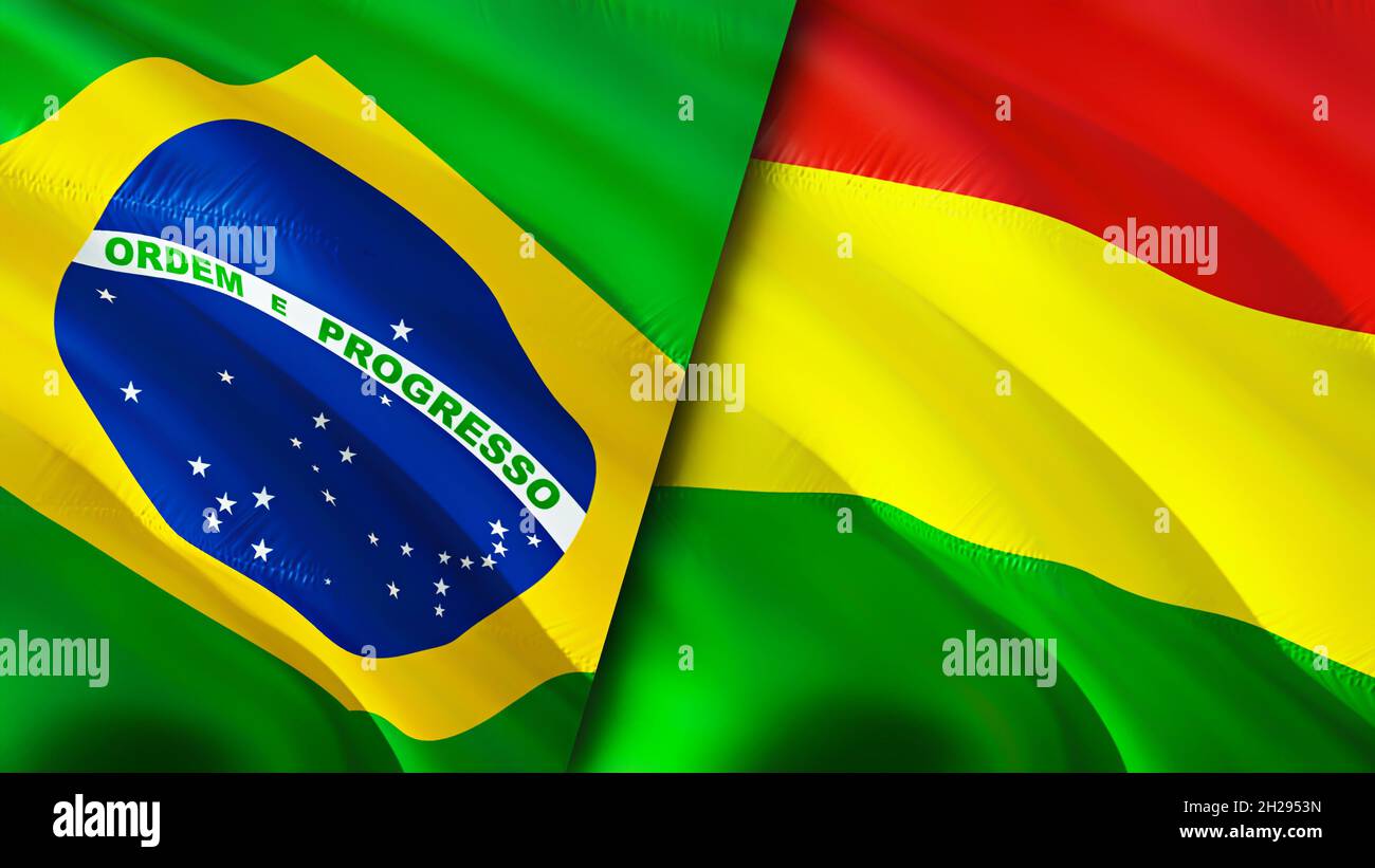Brazil and Bolivia flags. 3D Waving flag design. Brazil Bolivia flag ...