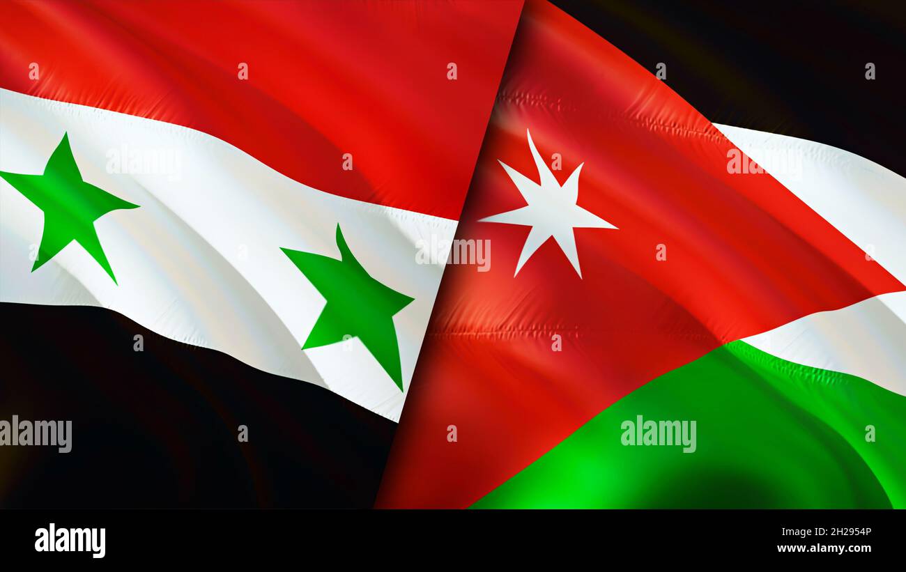 Syria and Jordan flags. 3D Waving flag design. Jordan Syria flag ...