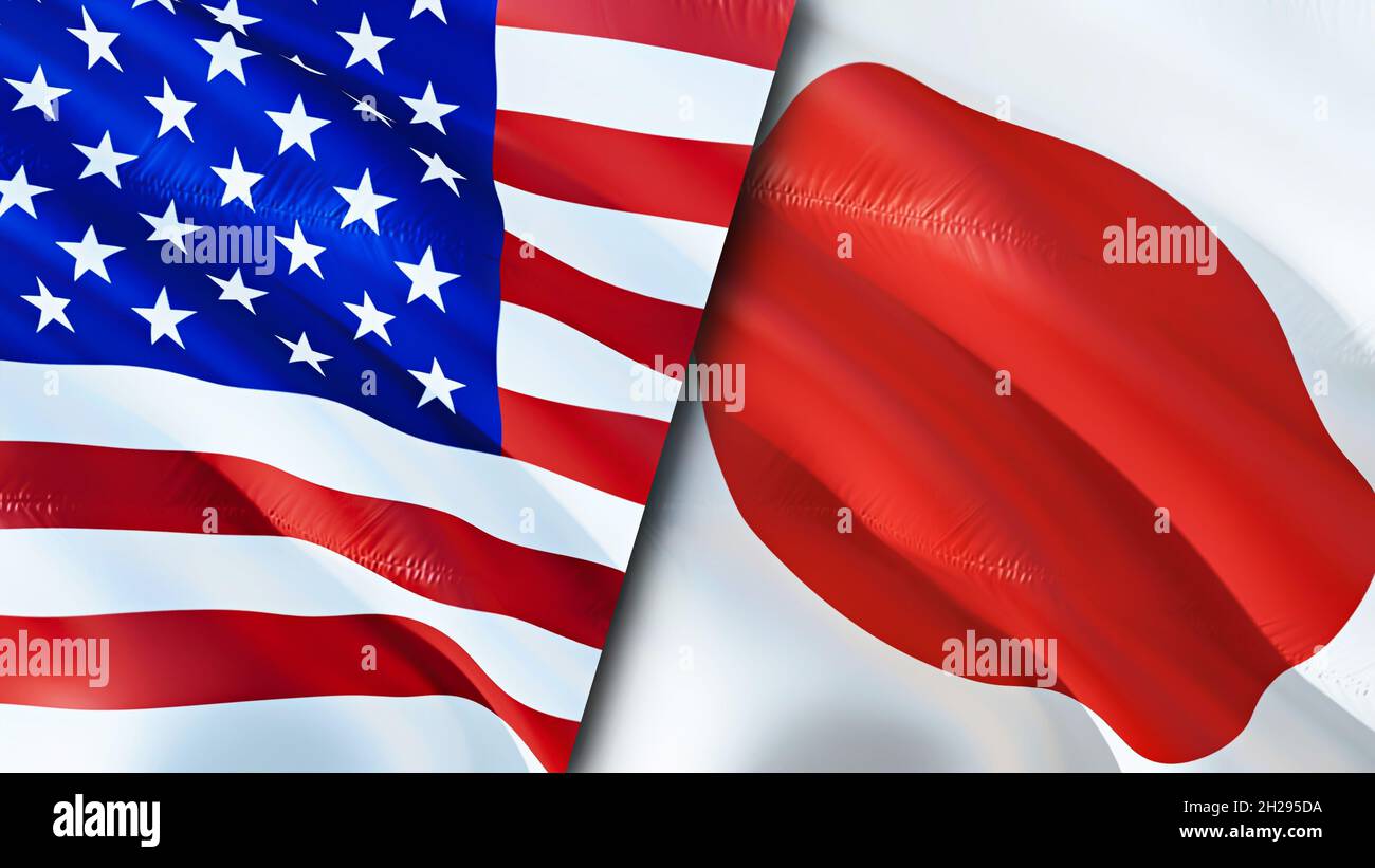 United States and Japan flags. 3D Waving flag design. United States ...