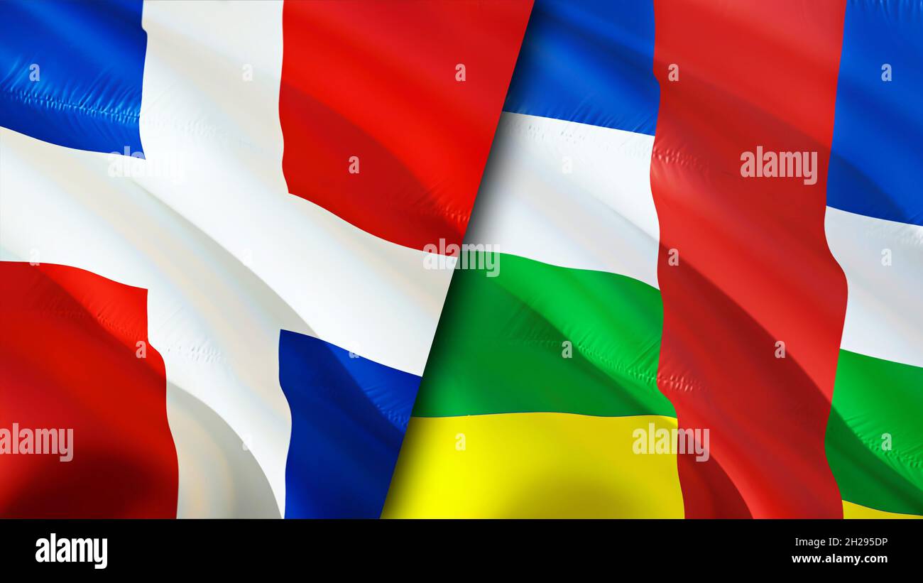 Dominicana and Central African Republic flags. 3D Waving flag design ...