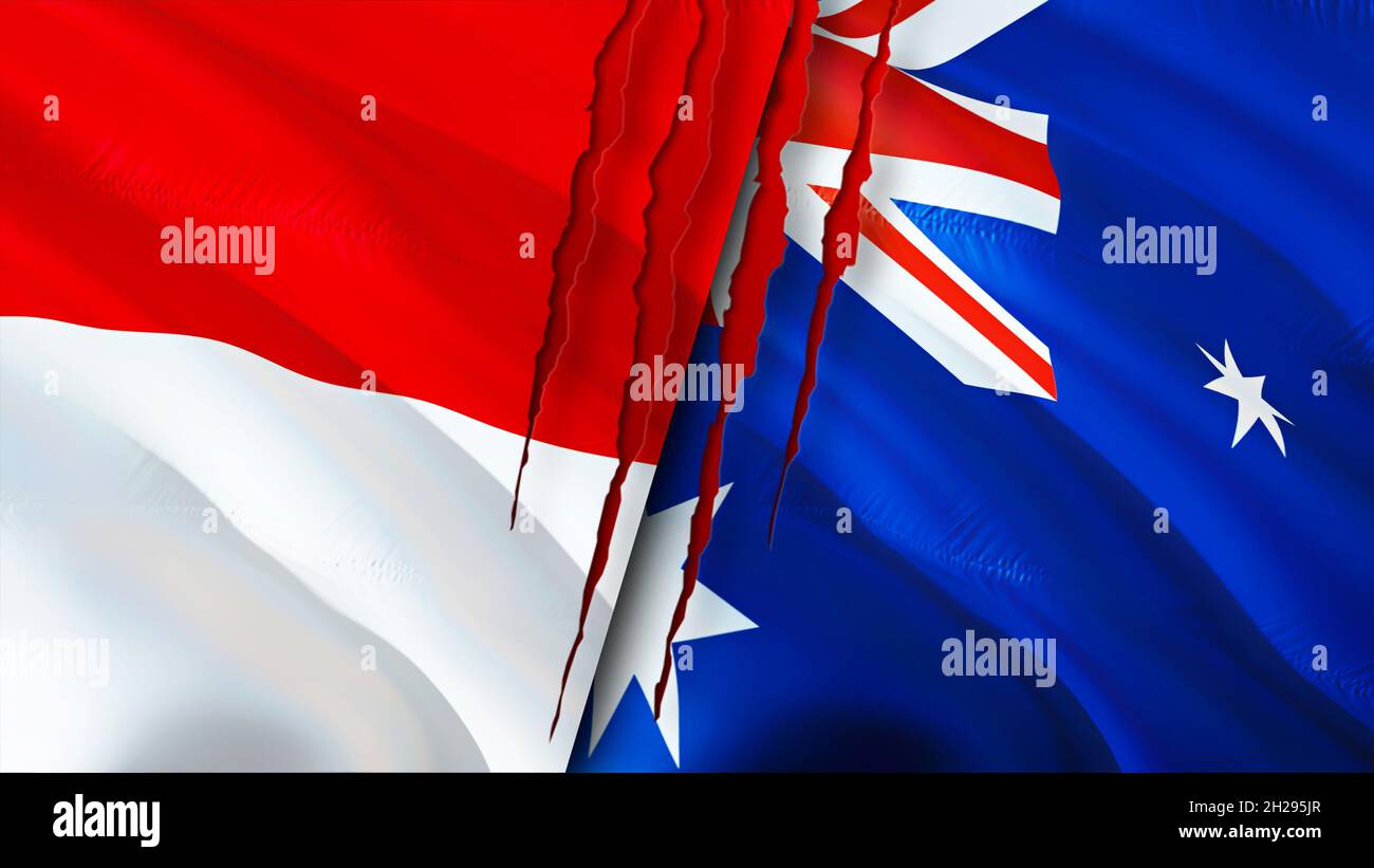 Monaco and Australia flags with scar concept. Waving flag,3D rendering ...