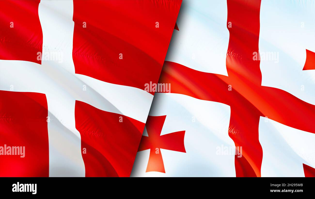 Denmark and Georgia flags. 3D Waving flag design. Georgia Denmark flag ...