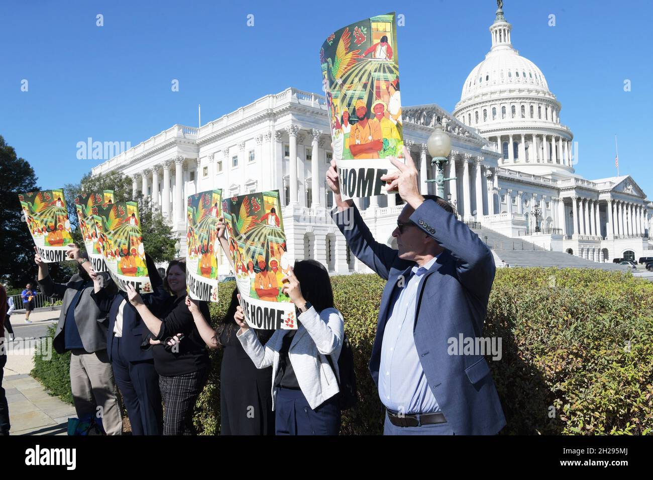 Washington Dc, United States. 20th Oct, 2021. Activists hold placards ...