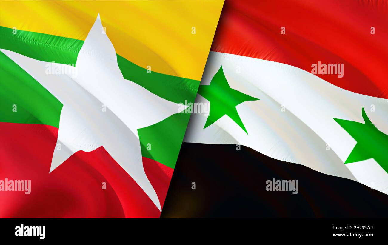 Myanmar and Syria flags. 3D Waving flag design. Syria Myanmar flag ...
