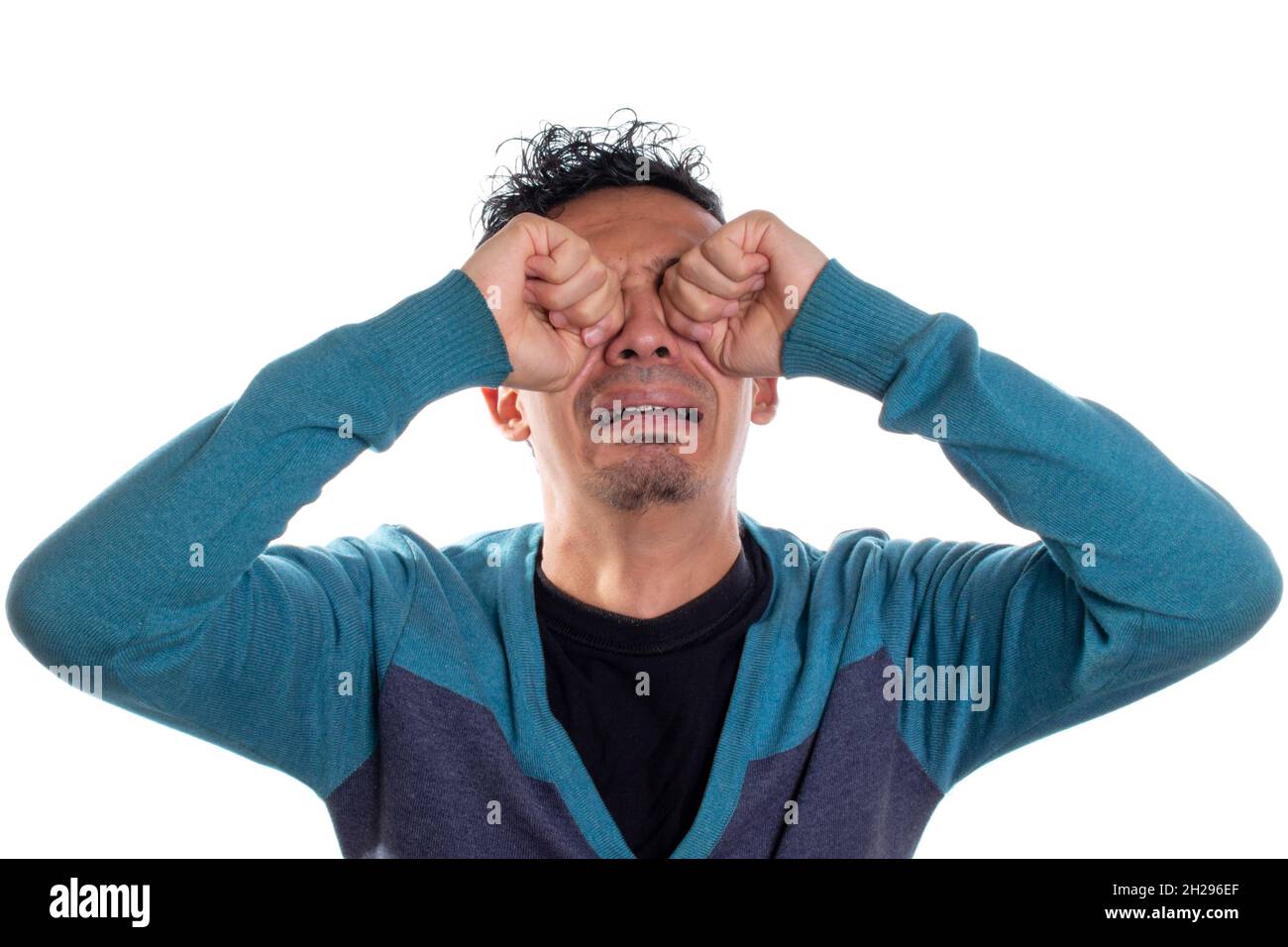 Young adult young man crying, isolated on white background. Man crying ...