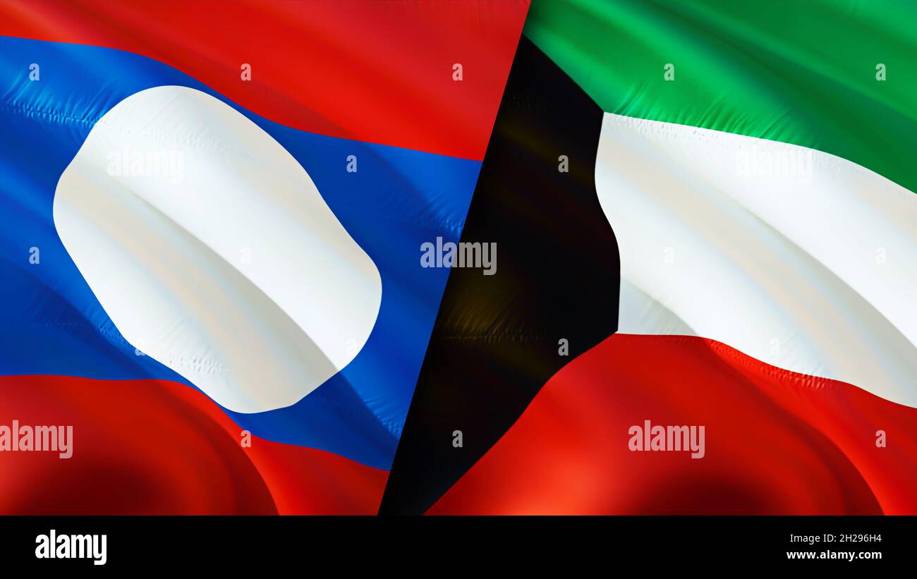 Laos and Kuwait flags. 3D Waving flag design. Laos Kuwait flag, picture ...