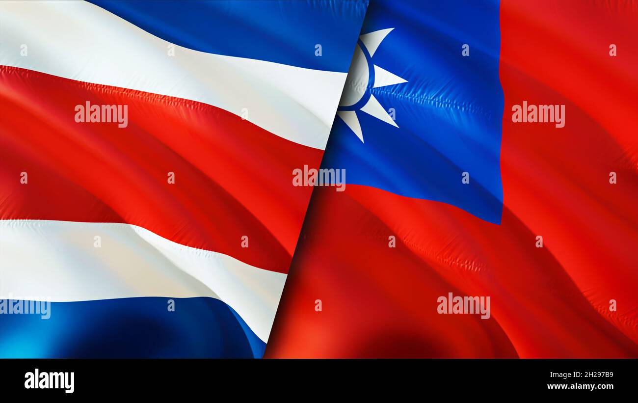 Costa Rica and Taiwan flags. 3D Waving flag design. Costa Rica Taiwan ...