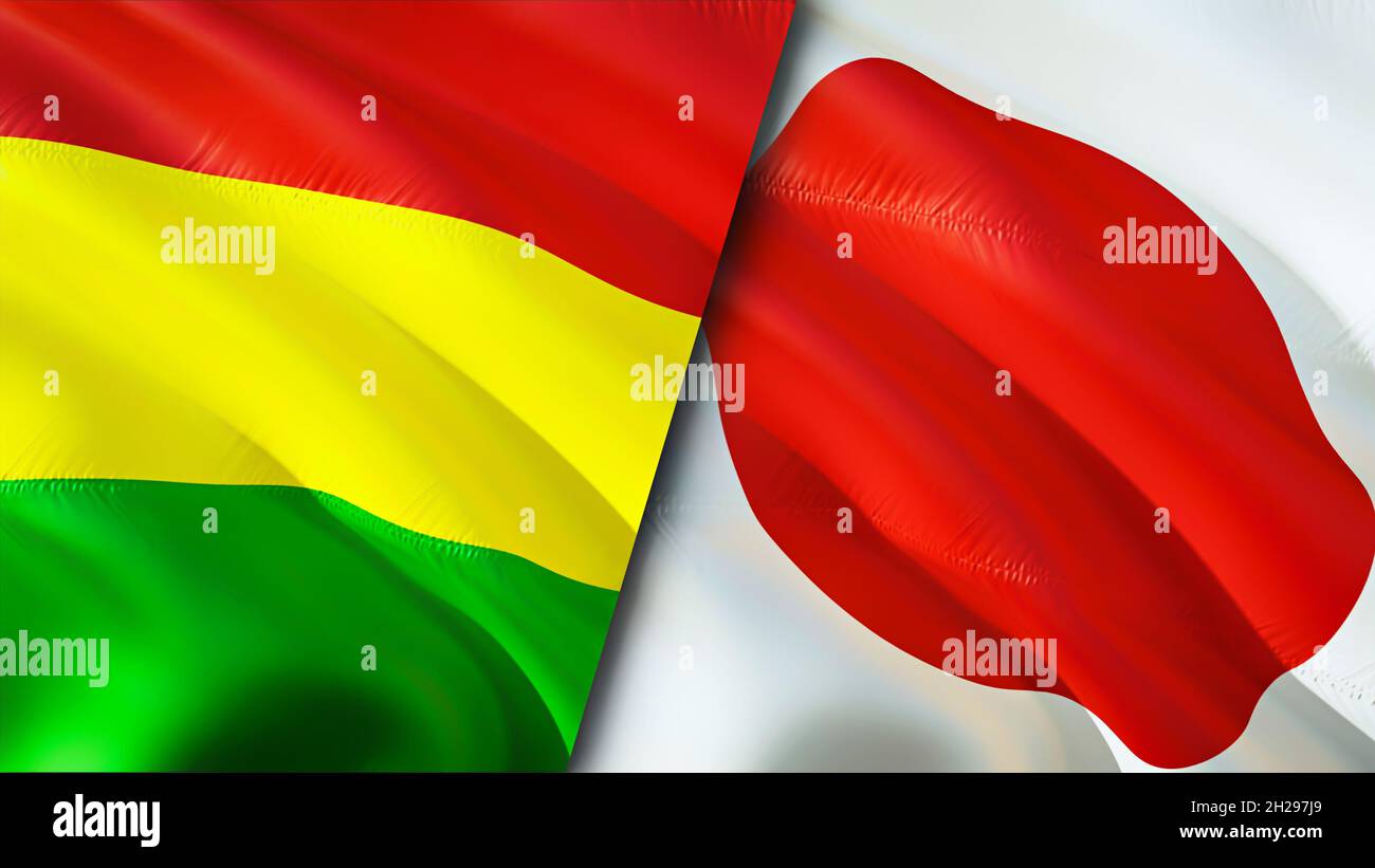 Bolivia and Japan flags. 3D Waving flag design. Bolivia Japan flag ...