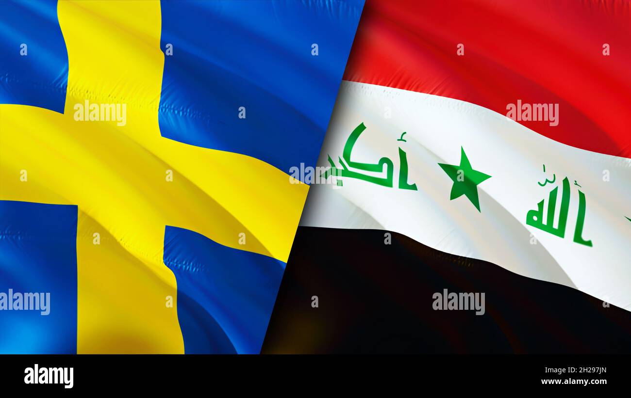 Sweden and Iraq flags. 3D Waving flag design. Iraq Sweden flag, picture ...