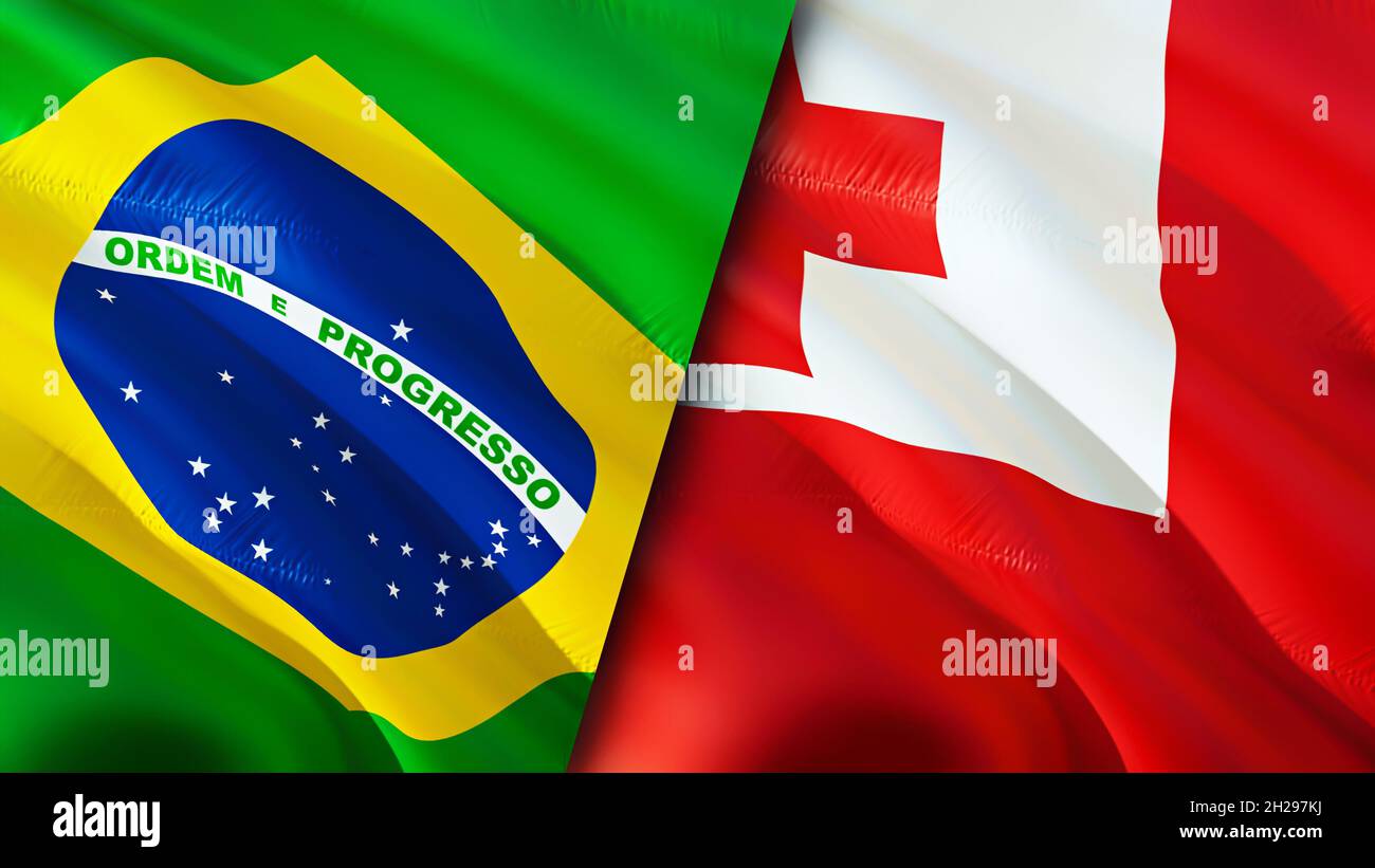 Brazil and Tonga flags. 3D Waving flag design. Brazil Tonga flag ...