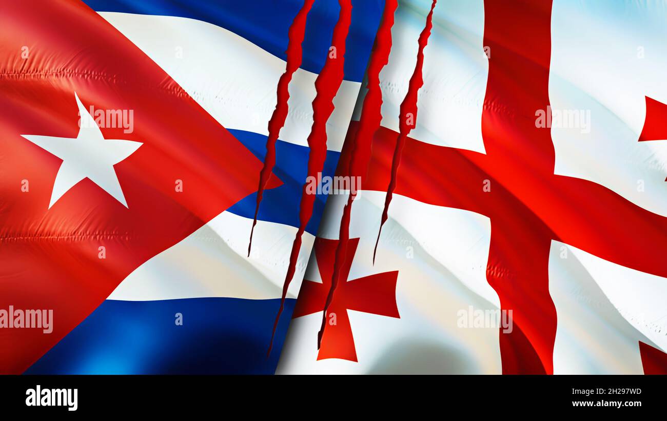 Cuba and Georgia flags with scar concept. Waving flag 3D rendering ...