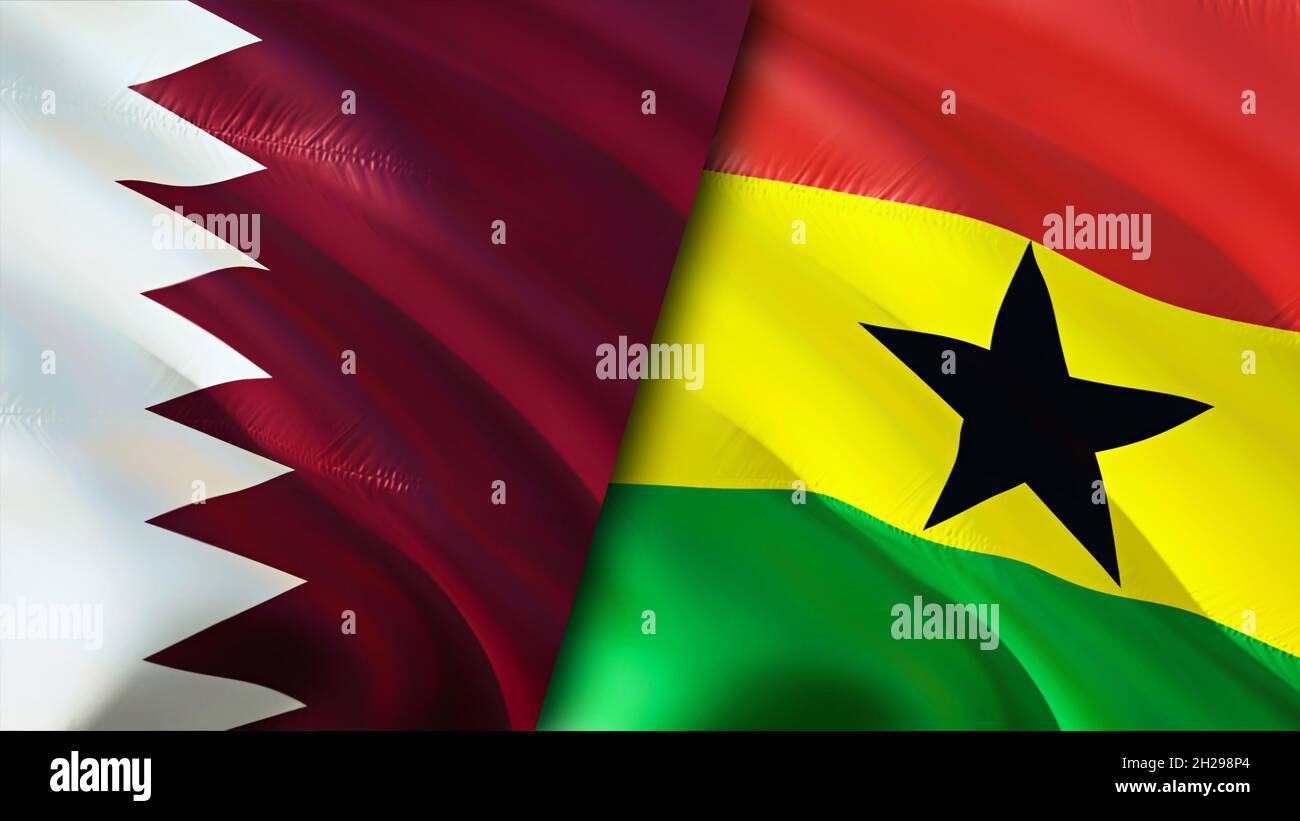 Qatar and Ghana flags. 3D Waving flag design. Ghana Qatar flag, picture ...