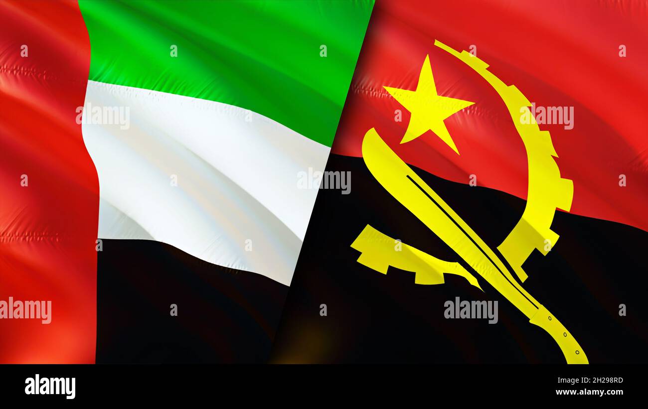 Emirates and Angola flags. 3D Waving flag design. Angola United Arab ...