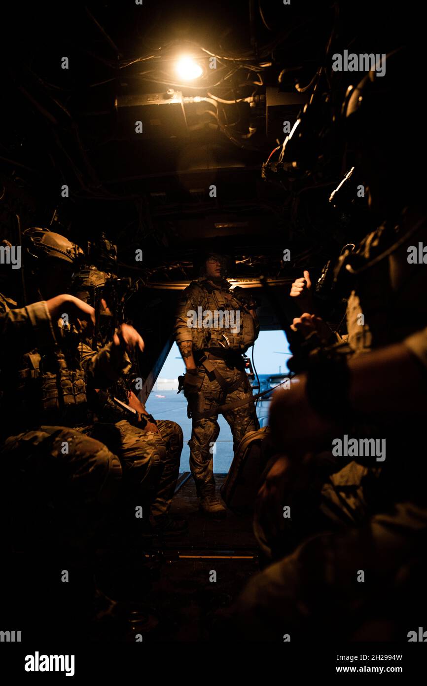 A CV-22B Osprey tiltrotor aircraft flight engineer assigned to the 20th ...