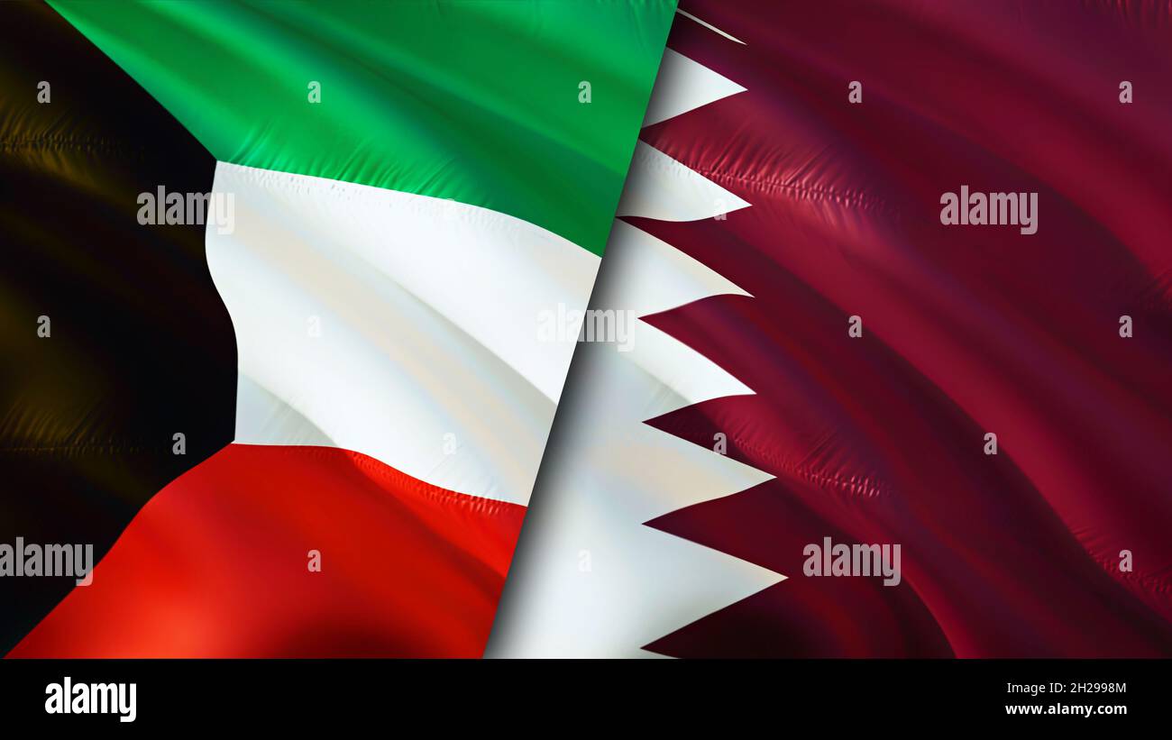 Kuwait and Qatar flags. 3D Waving flag design. Qatar Kuwait flag ...