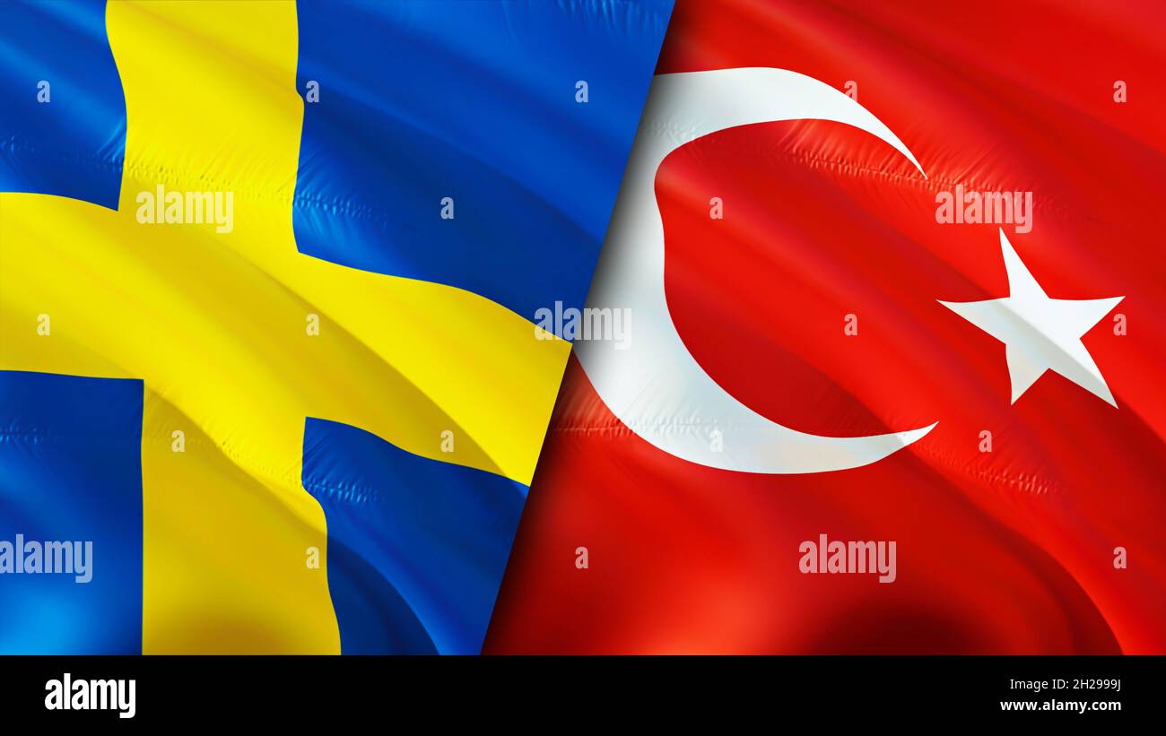 Sweden and Turkey flags. 3D Waving flag design. Turkey Sweden flag ...