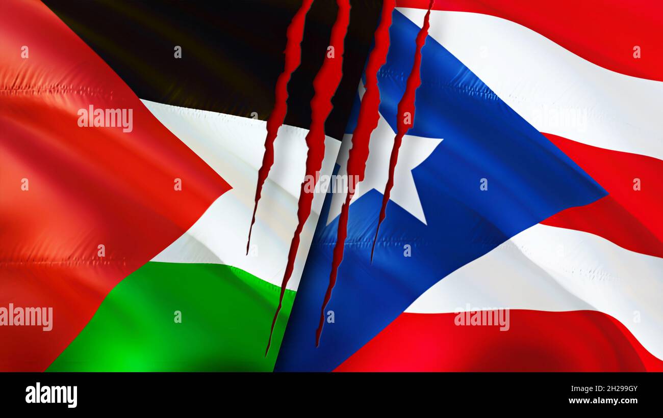 Palestine and Puerto Rico flags with scar concept. Waving flag,3D ...