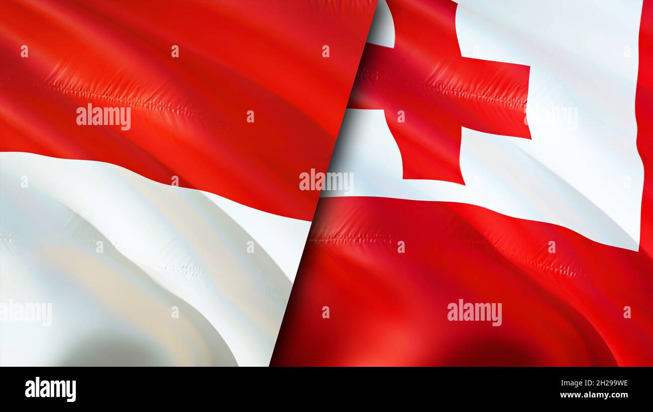 Indonesia and Tonga flags. 3D Waving flag design. Indonesia Tonga flag ...
