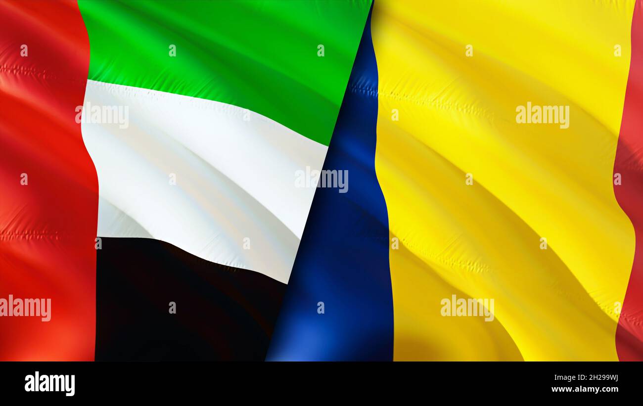 Emirates and Chad flags. 3D Waving flag design. Chad United Arab ...