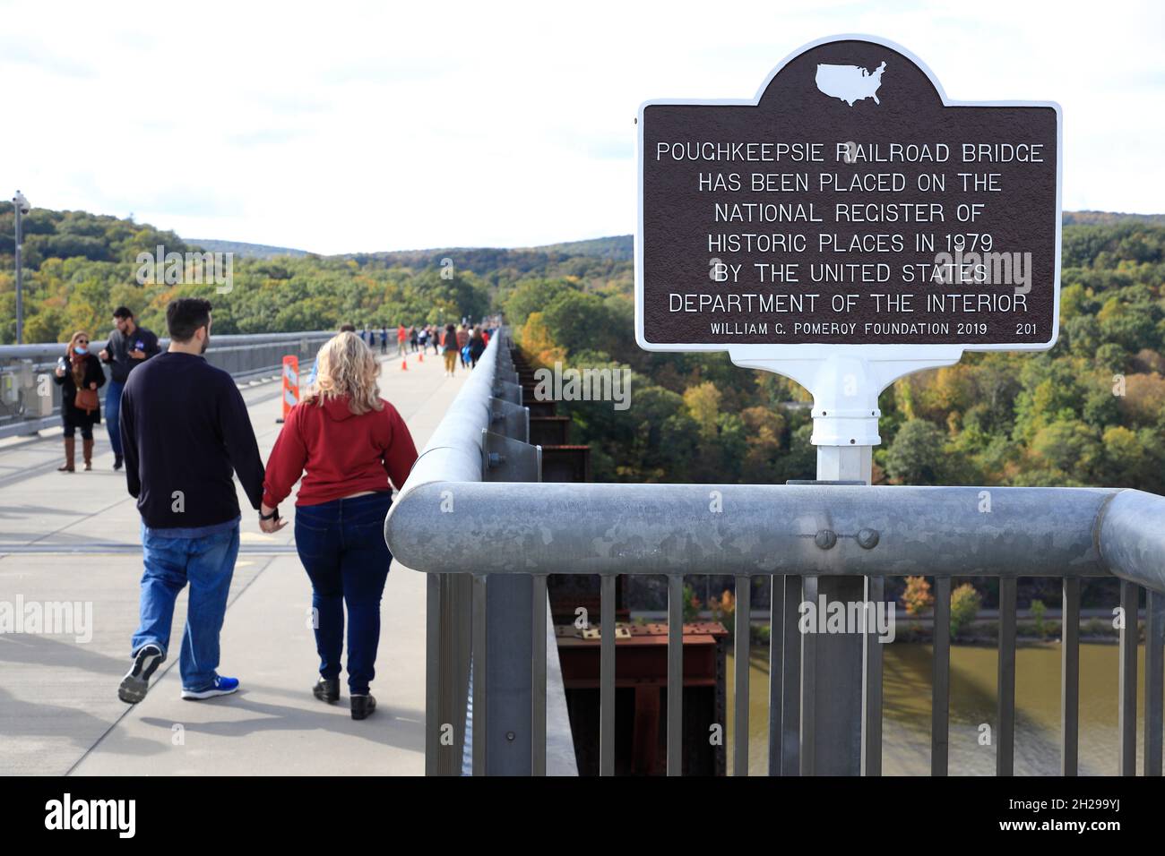 Historical marker of Poughkeepsie Railroad Bridge on nowadays Walkway ...
