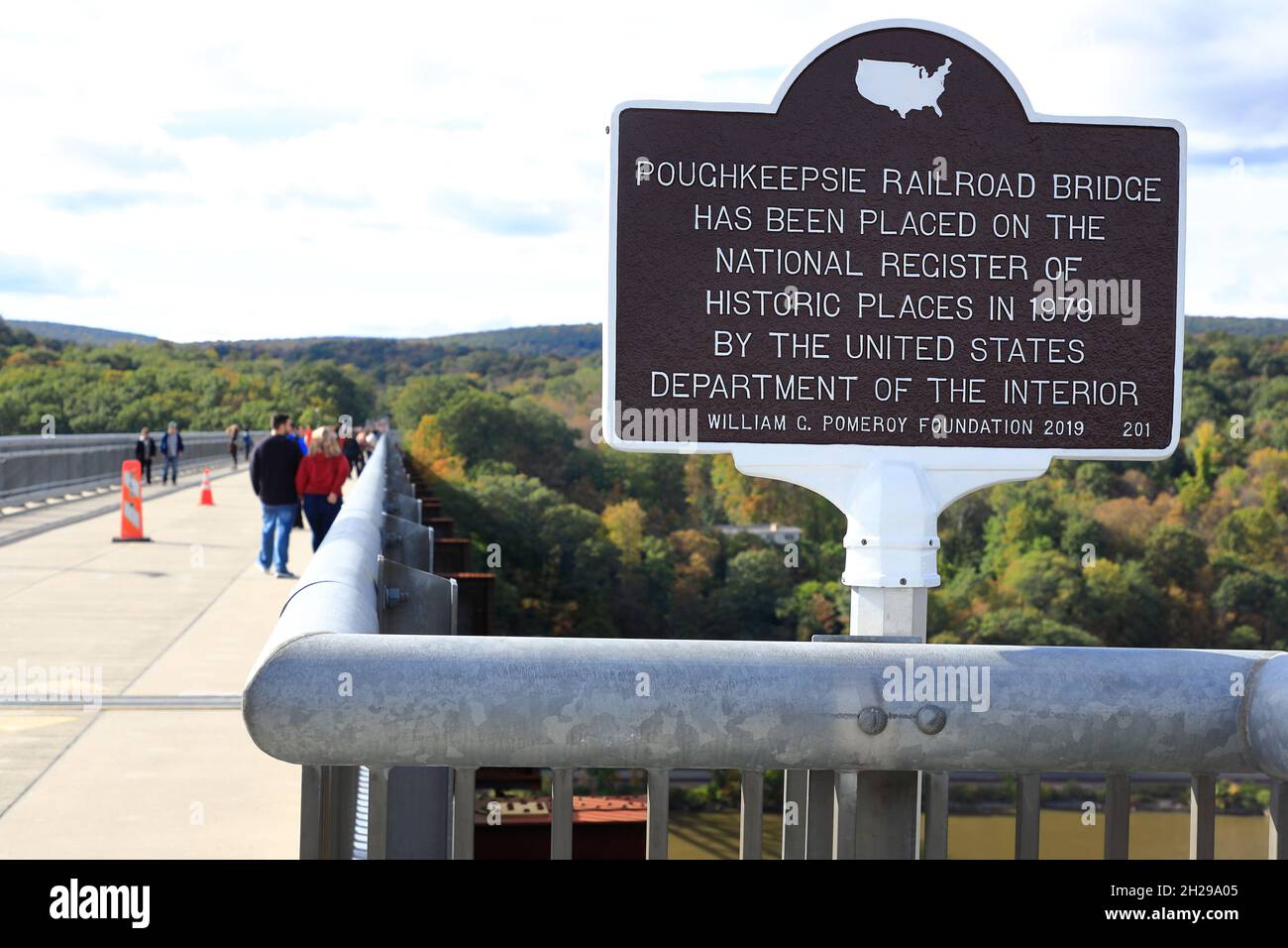 Historical marker of Poughkeepsie Railroad Bridge on nowadays Walkway ...