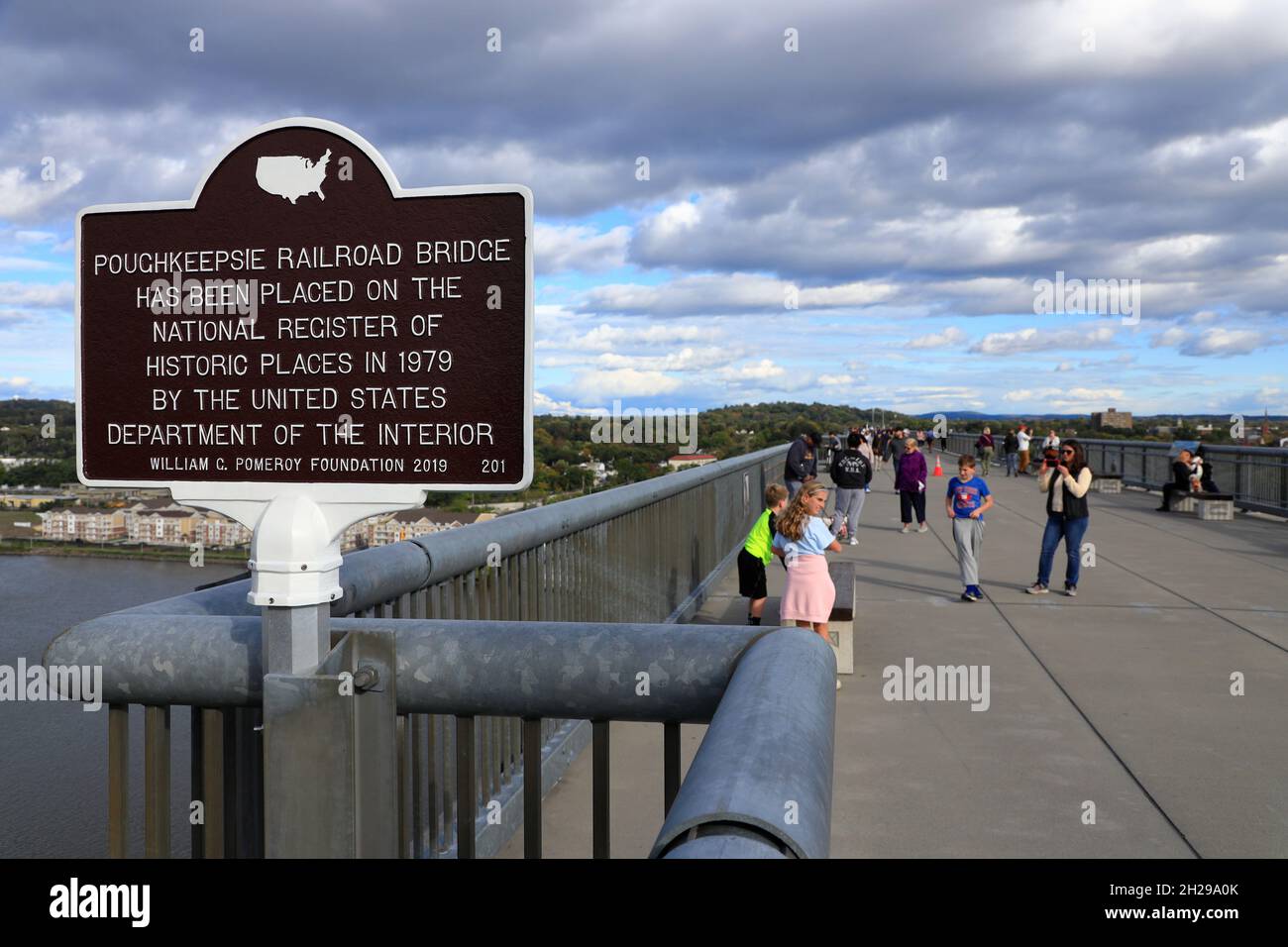 Historical marker of Poughkeepsie Railroad Bridge on nowadays Walkway ...