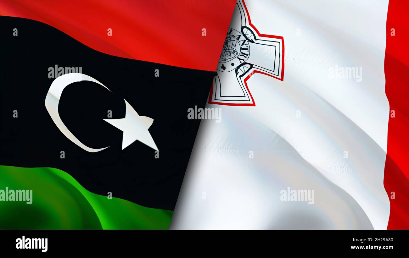 Libya and Malta flags. 3D Waving flag design. Malta Libya flag, picture ...