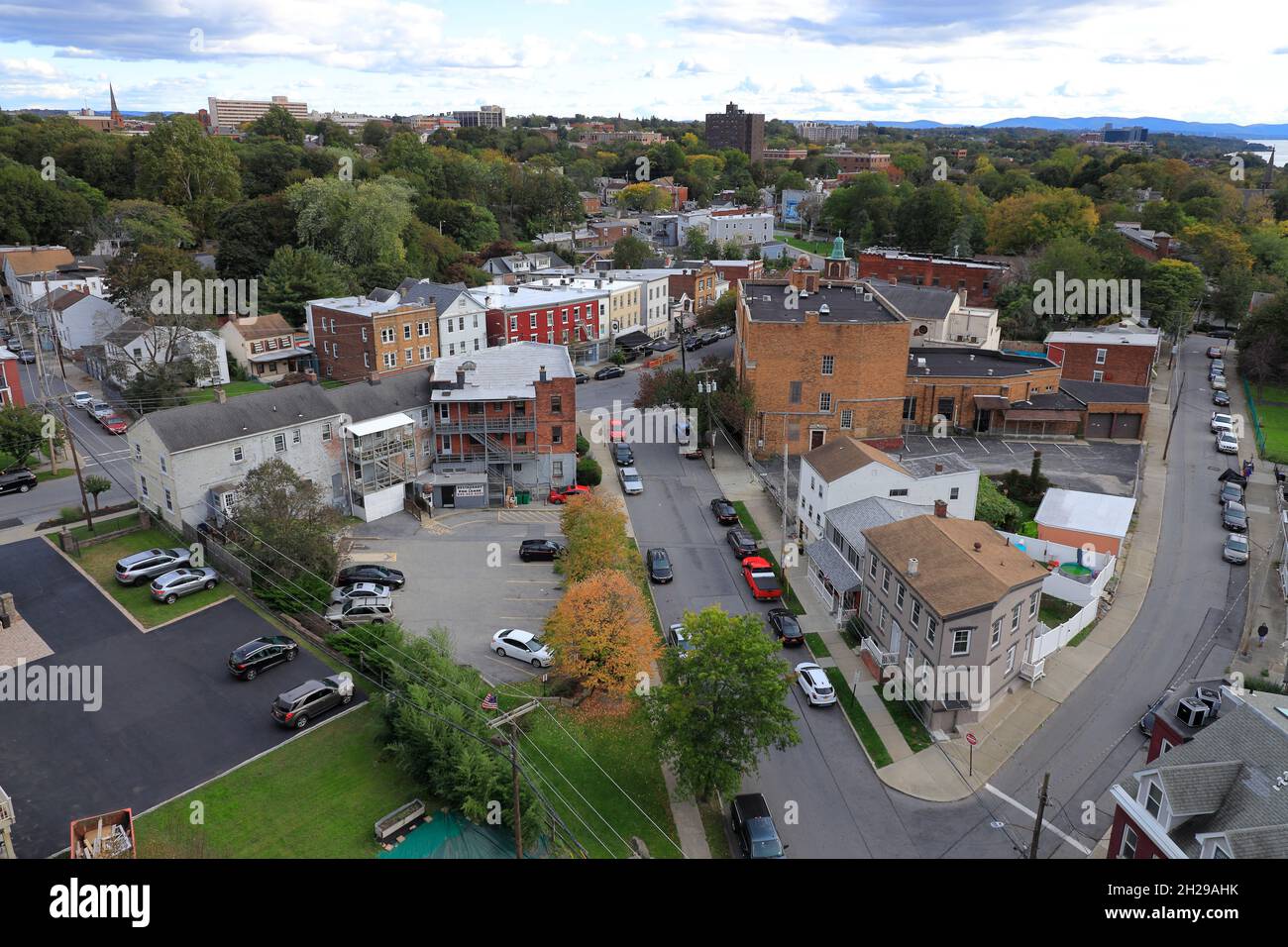 Aerial view of town of Poughkeepsie from Walkway Over the Hudson ...