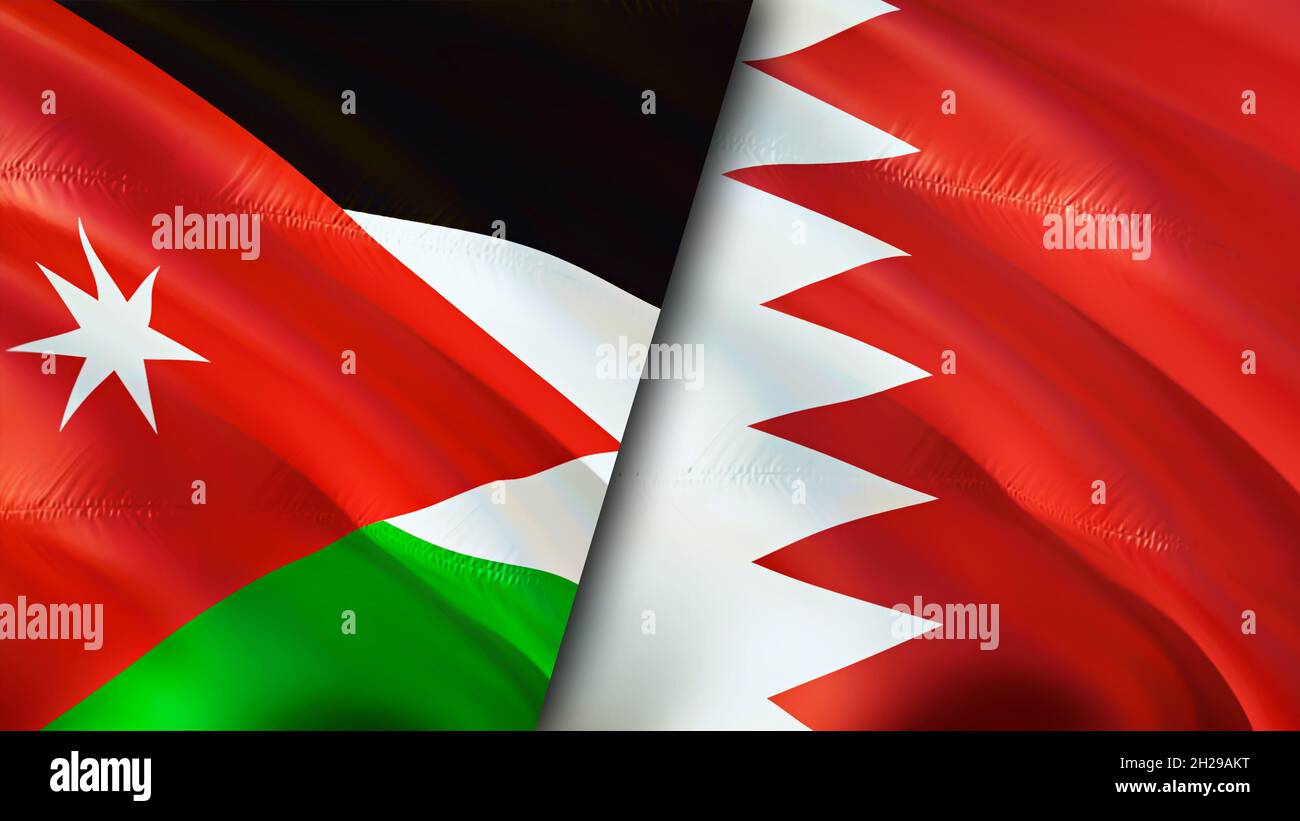 Jordan and Bahrain flags. 3D Waving flag design. Bahrain Jordan flag ...