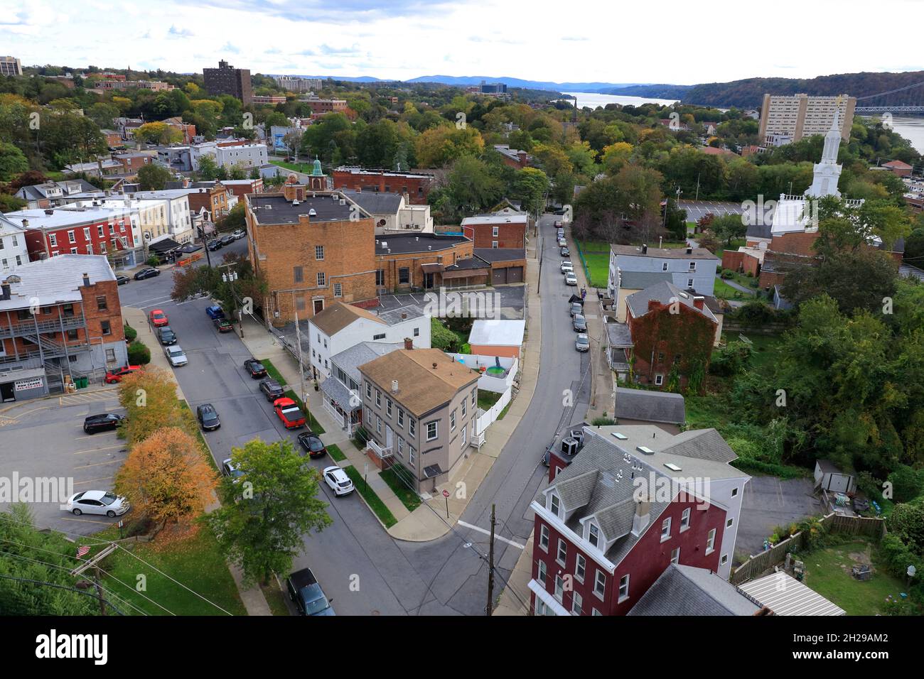 Aerial view of town of Poughkeepsie from Walkway Over the Hudson ...