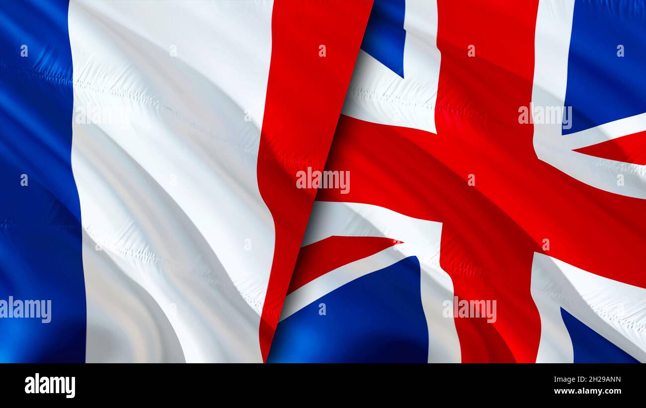 France and United Kingdom flags. 3D Waving flag design. France United ...