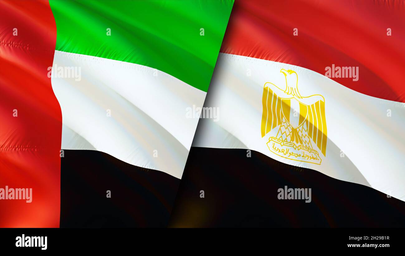 Emirates and Egypt flags. 3D Waving flag design. Egypt United Arab ...
