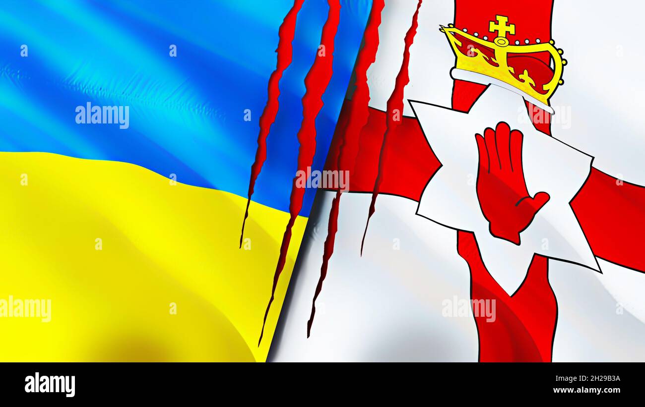 Ukraine and Northern Ireland flags with scar concept. Waving flag,3D ...