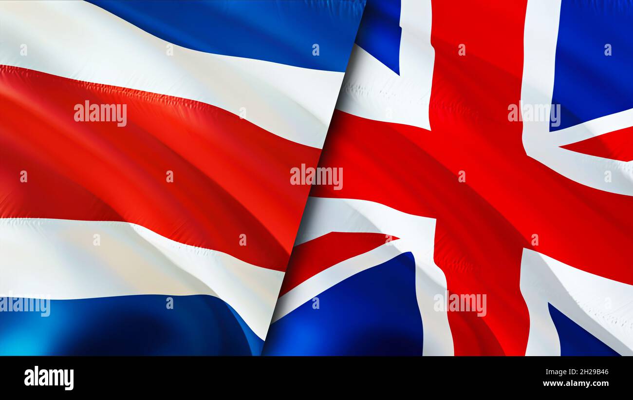 Costa Rica and United Kingdom flags. 3D Waving flag design. Costa Rica ...