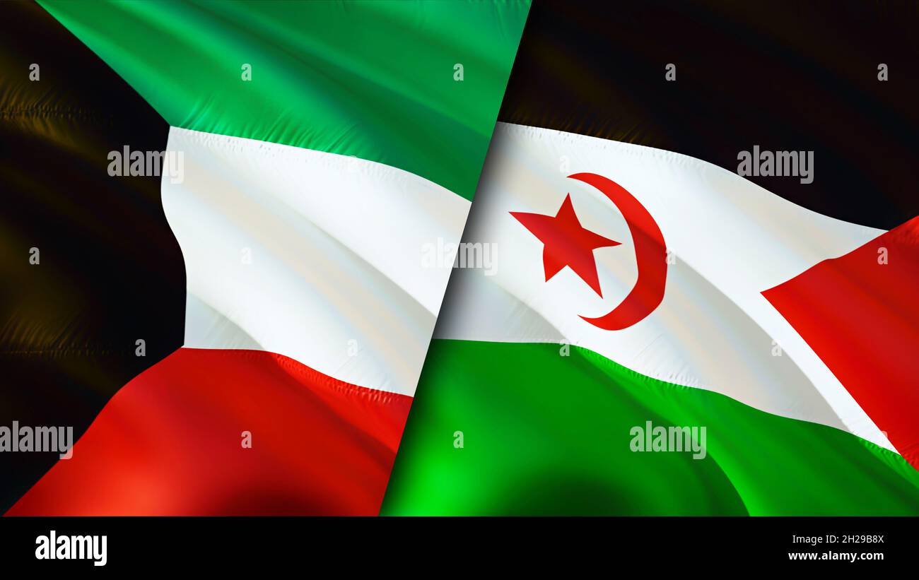 Kuwait and Western Sahara flags. 3D Waving flag design. Western Sahara ...
