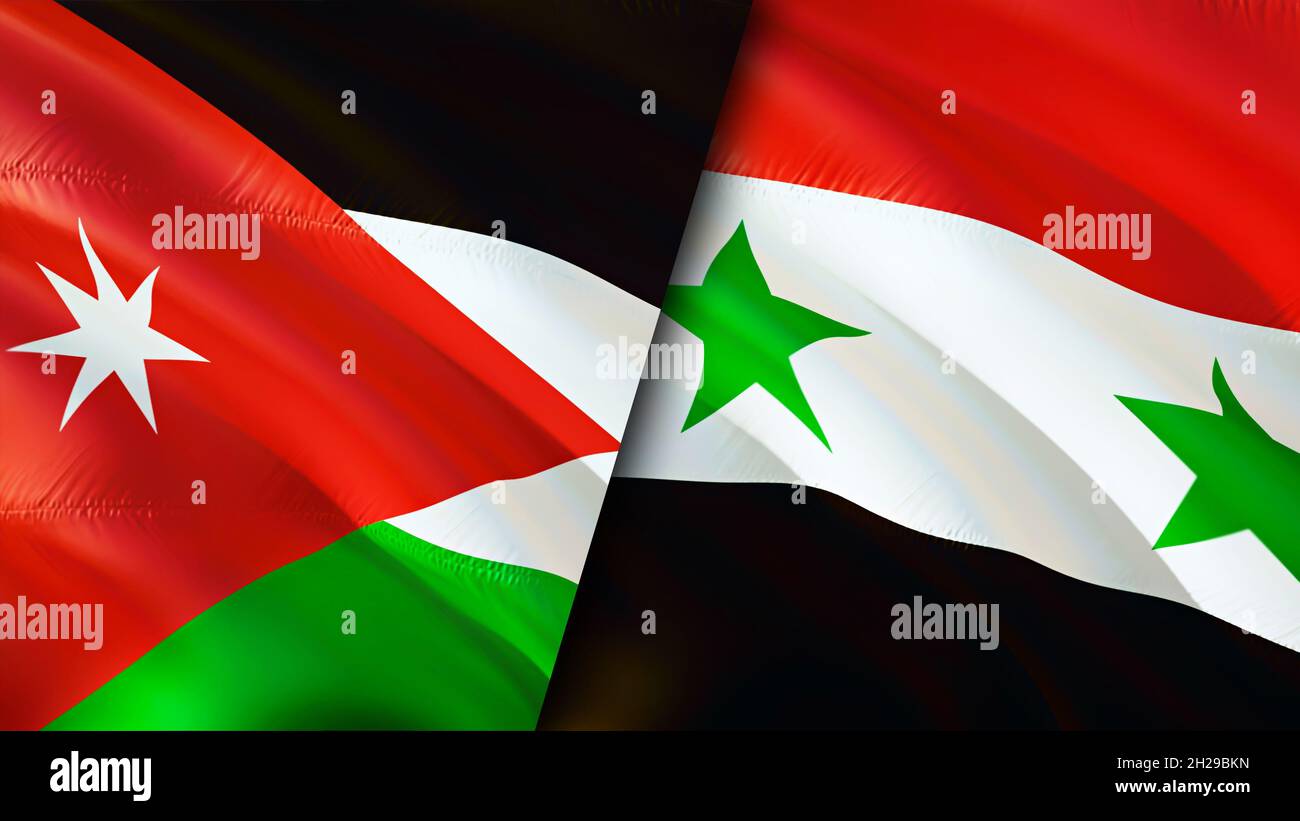Jordan and Syria flags. 3D Waving flag design. Syria Jordan flag ...