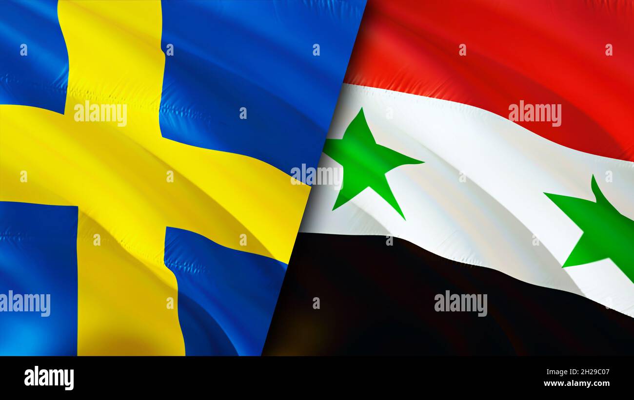 Sweden and Syria flags. 3D Waving flag design. Syria Sweden flag ...