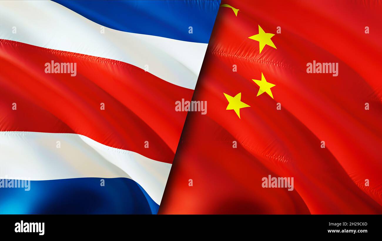 Costa Rica and China flags. 3D Waving flag design. Costa Rica China ...