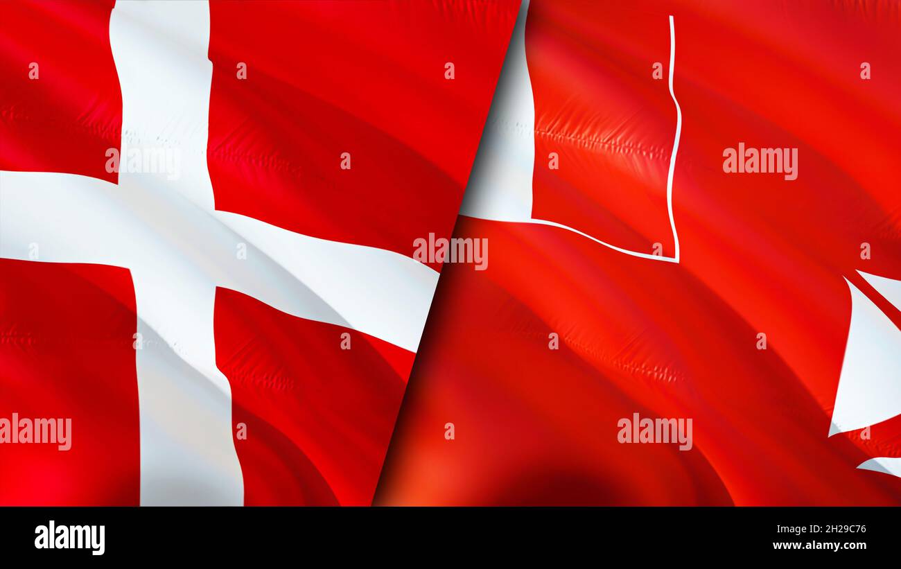 Denmark and Wallis and Futuna flags. 3D Waving flag design. Wallis and ...
