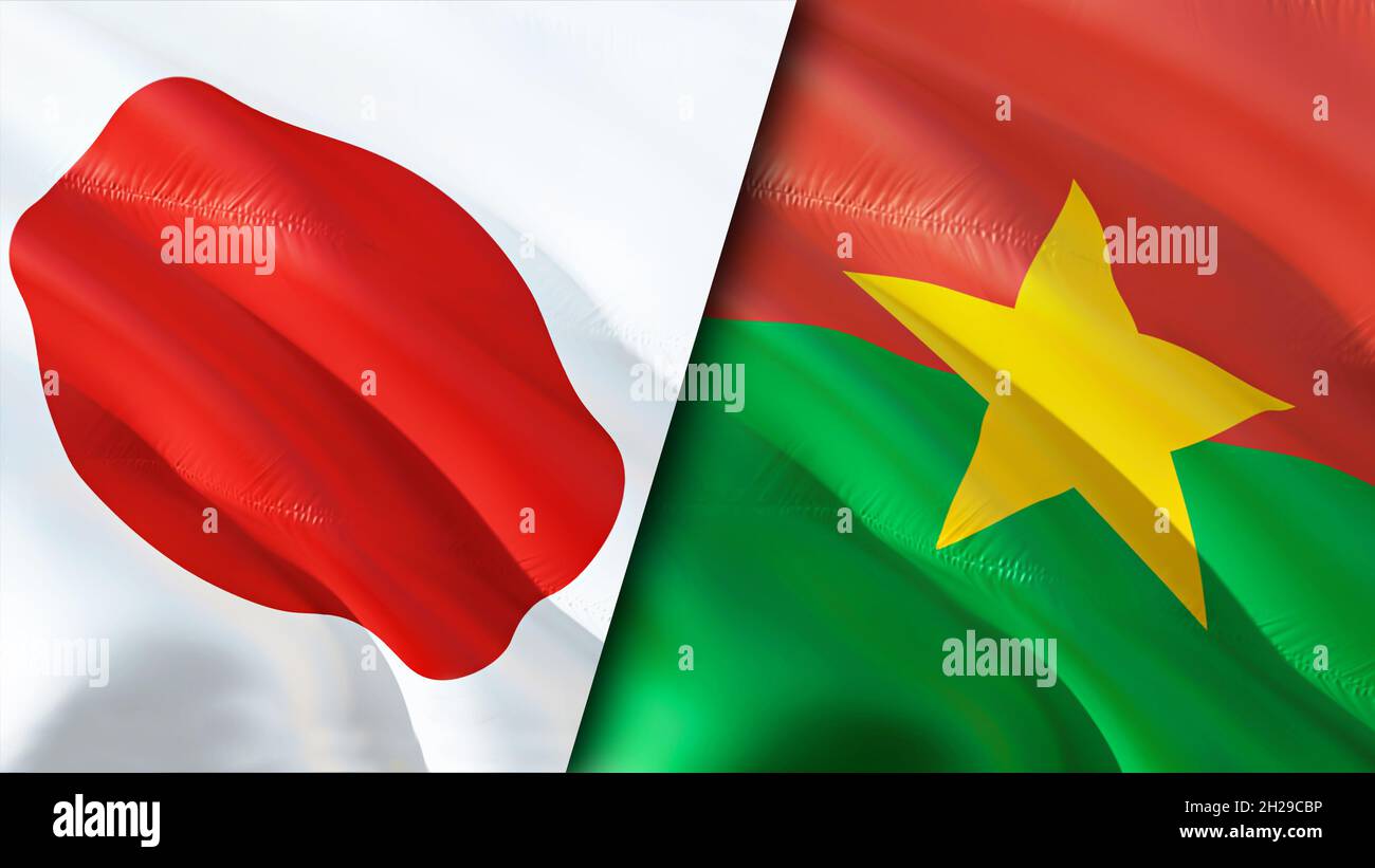 Japan and Burkina Faso flags. 3D Waving flag design. Japan Burkina Faso ...