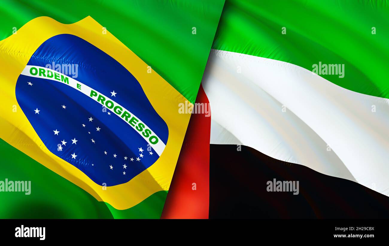 Brazil and United Arab Emirates flags. 3D Waving flag design. Brazil ...