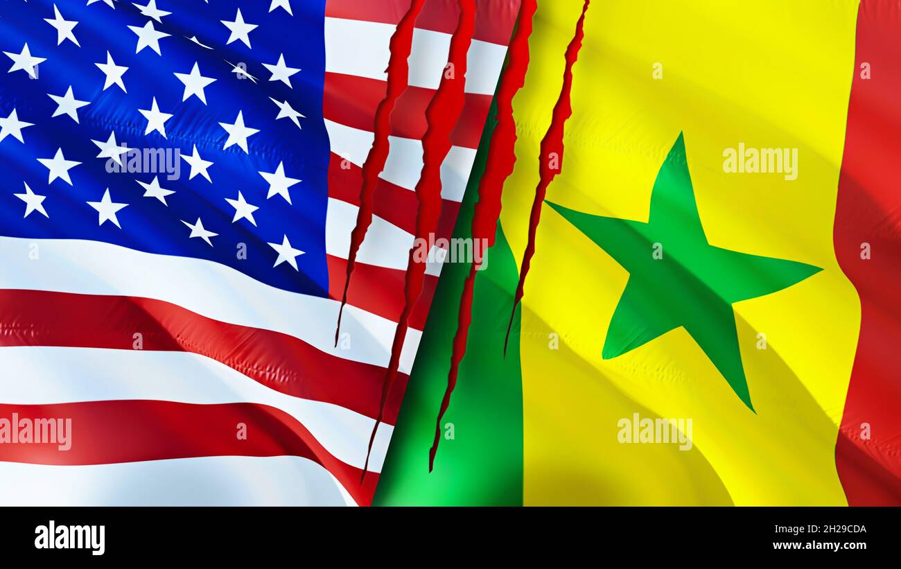 United States and Senegal flags with scar concept. Waving flag,3D ...