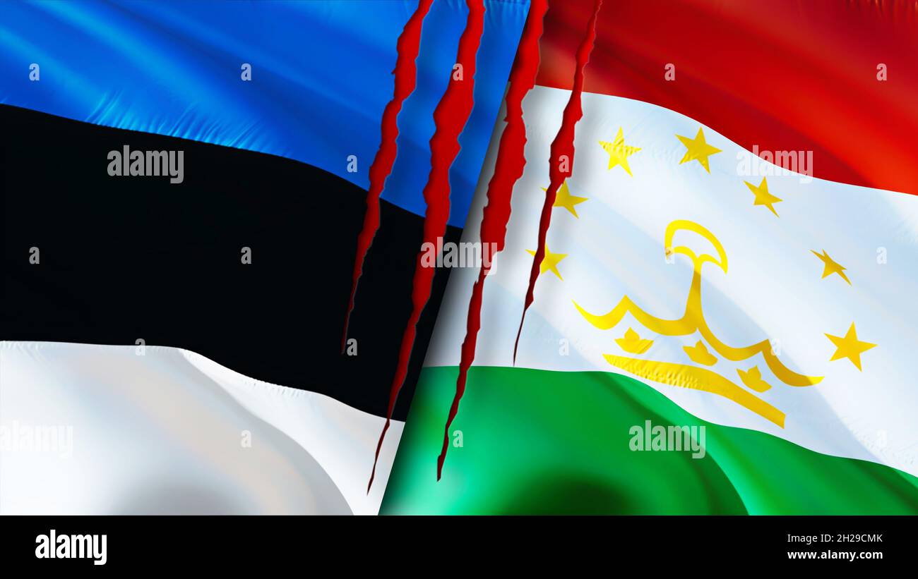 Estonia and Tajikistan flags with scar concept. Waving flag,3D ...