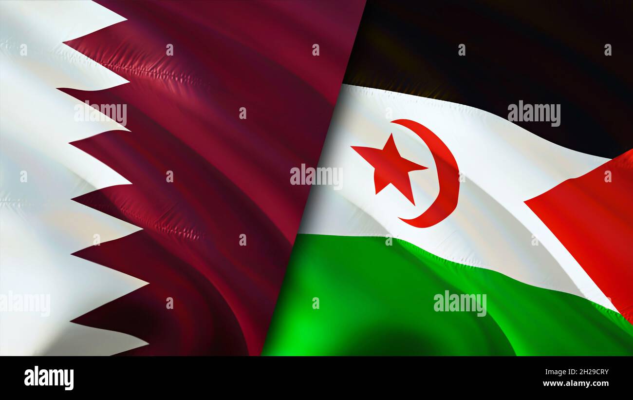 Qatar and Western Sahara flags. 3D Waving flag design. Western Sahara ...